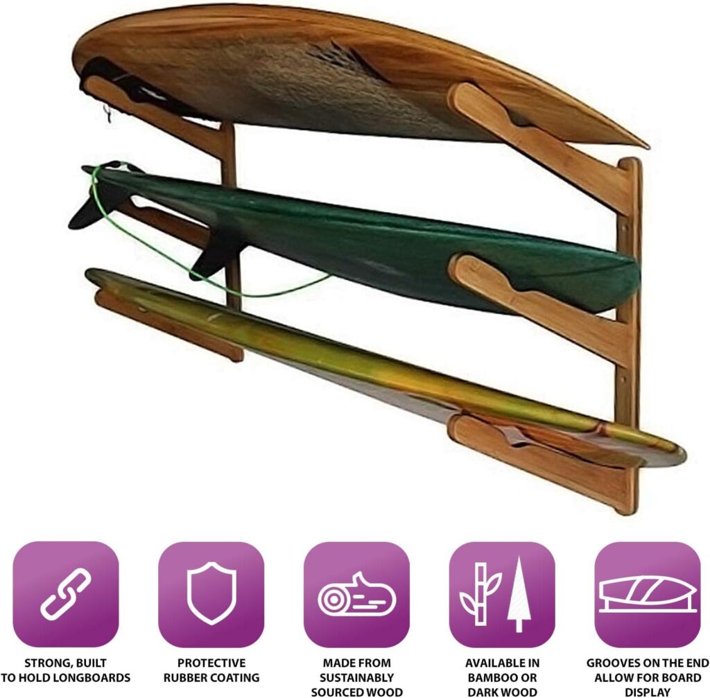 Surf Wall Rack | Triple 3 Board Surfboard Wood Wall Storage and Display ...